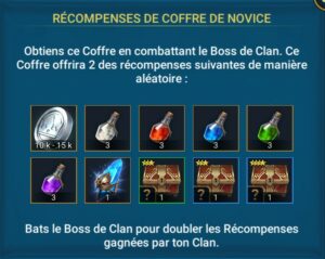 The different rewards in the Clan Boss. - Alucare