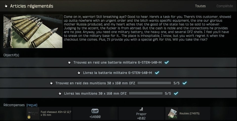 Tarkov Quests: Restricted Items - Alucare
